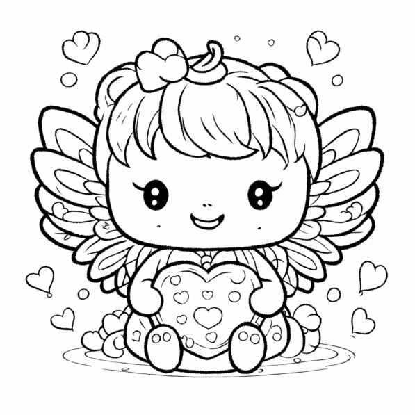 Download Cute Angelic Character with Heart Coloring pages Online ...