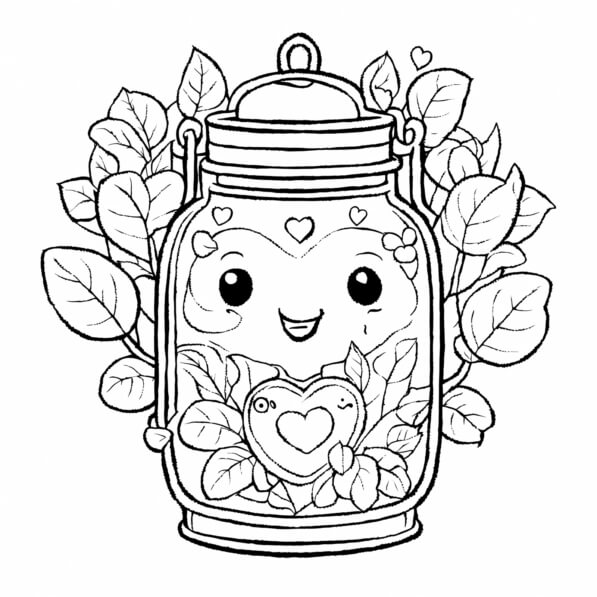 Download Cute Jar with Leaves and Heart Motif Coloring pages Online ...