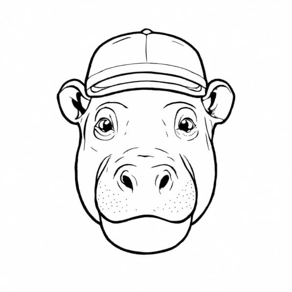 Download Cartoon Hippo Wearing a Cap Coloring pages Online - Creative ...