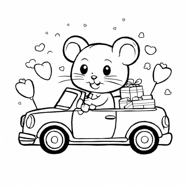 Descarga Ratón de dibujos animados conduciendo un coche con regalos y ...