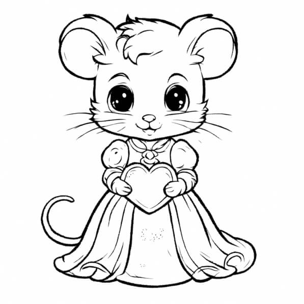 Download Cute Cartoon Mouse Princess Holding Heart Coloring pages ...