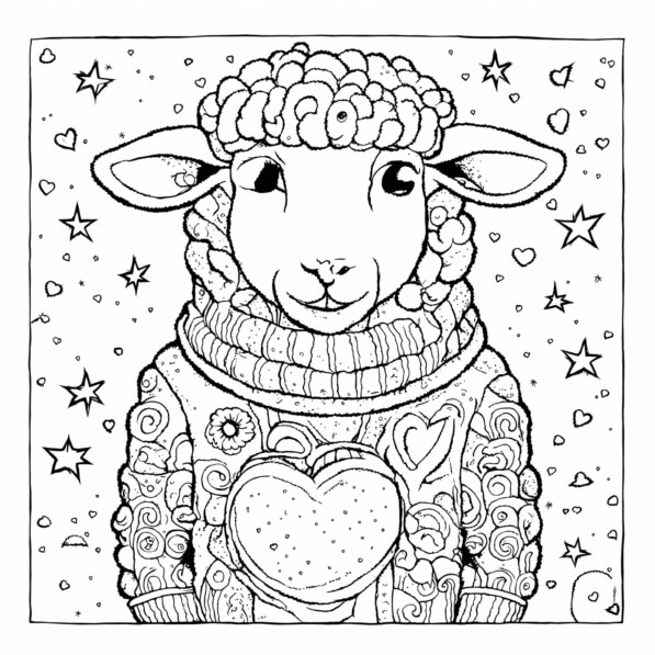 Download Cute Cartoonish Sheep Holding a Heart Cookie Coloring pages ...