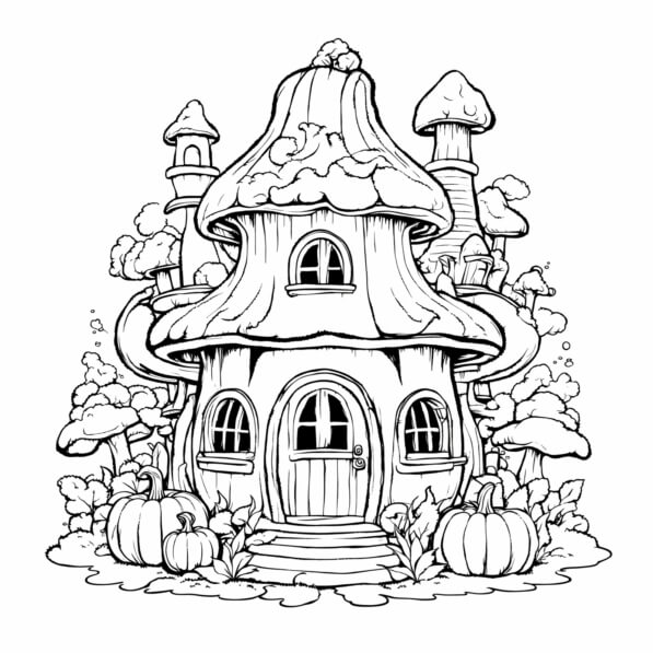 Download Whimsical Mushroom House Illustration Coloring pages Online ...