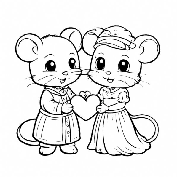 Download Cute Cartoon Mice Holding a Heart Coloring pages Online ...