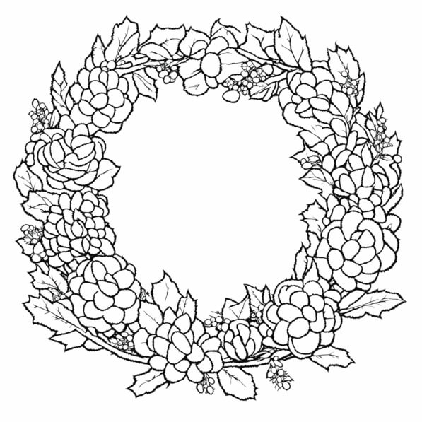 Download Floral Wreath Line Drawing Coloring pages Online - Creative ...