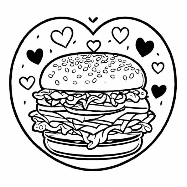 Download Heart-Shaped Hamburger Illustration Coloring pages Online ...