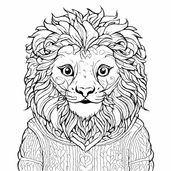 Download Illustrated Lion Character in Sweater Coloring pages Online ...
