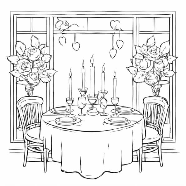 Download Elegant Dining Table Setup with Roses and Candles Coloring ...