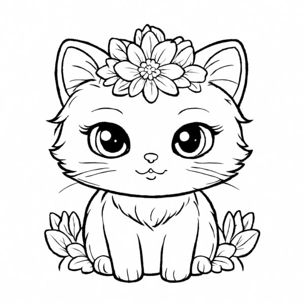 Download Cute Cat with Flower Crown Coloring pages Online - Creative ...