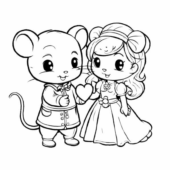 Download Cute Cartoon Mouse and Girl Holding a Heart Coloring pages ...