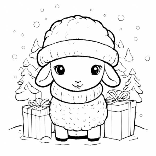 Download Cute Cartoon Sheep with Gifts in Winter Coloring pages Online ...