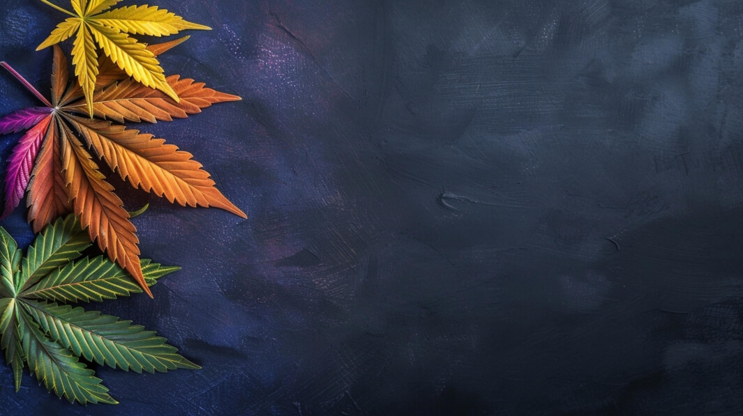 Descarga Hojas de cannabis coloridas sobre fondo oscuro Fondos En Línea - Creative Fabrica