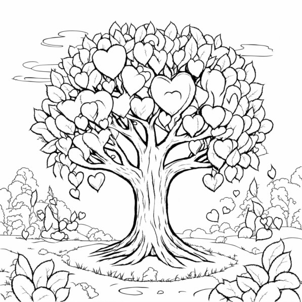 Download Heart-Shaped Leaf Tree Illustration Coloring pages Online ...