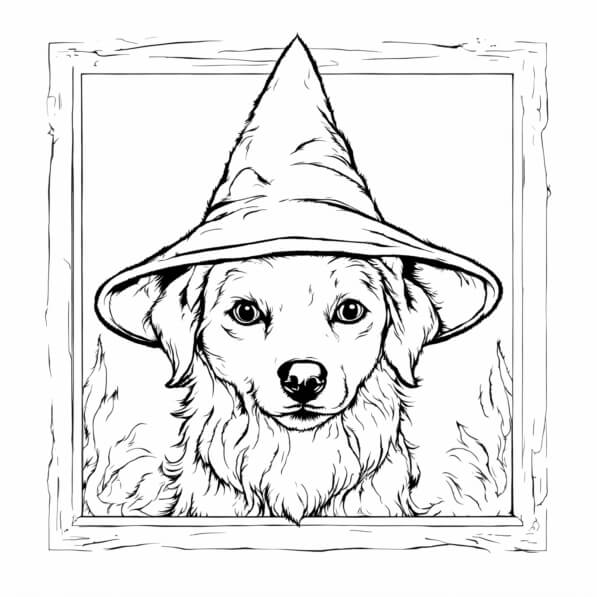 Download Dog in Wizard Hat Coloring pages Online - Creative Fabrica