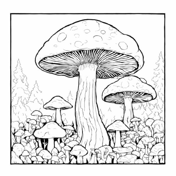 Download Mushroom Grove in a Lush Landscape Coloring pages Online ...