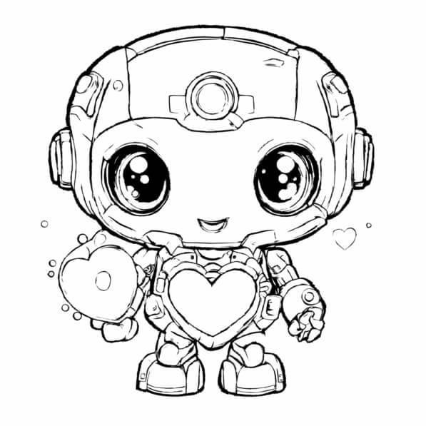 Download Cute Robot Character Holding Heart Coloring pages Online ...