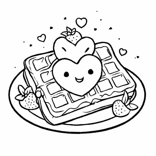 Download Heart-shaped Waffles with Strawberries Coloring pages Online ...