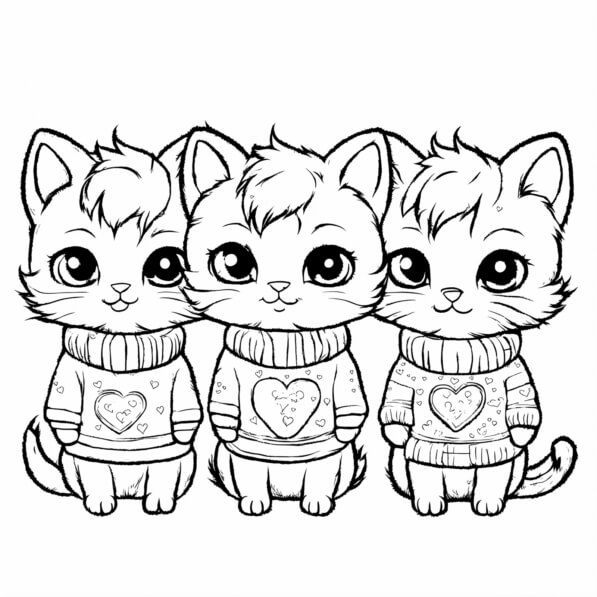 Download Three Cute Cartoon Kittens in Sweaters Coloring pages Online ...