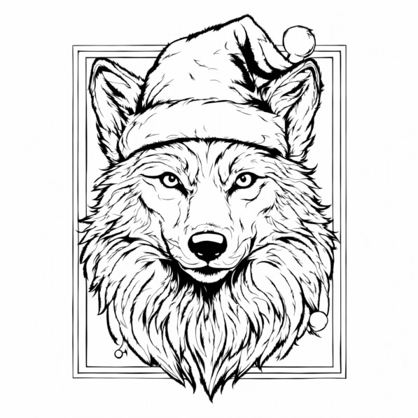 Descarga Lobo en gorro de Santa Páginas para colorear En Línea ...