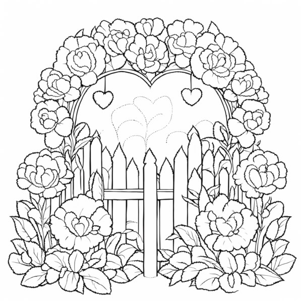 Download Floral Archway with Picket Fence Coloring Page Coloring pages ...