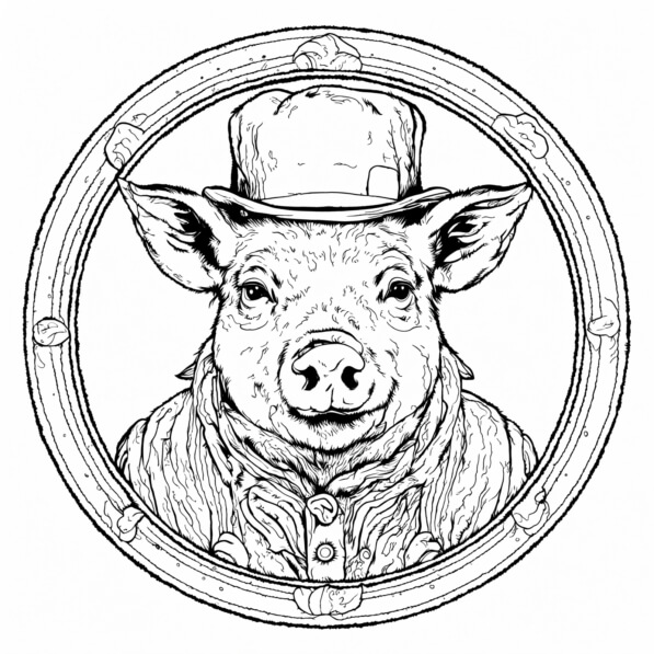 Download Dapper Pig Illustration Coloring pages Online - Creative Fabrica