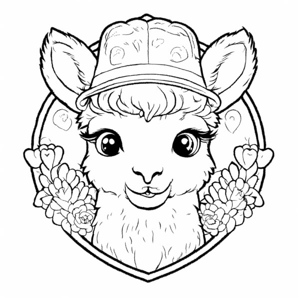 Descarga Ilustración de Llama Linda con Flores y Corazones Páginas para ...