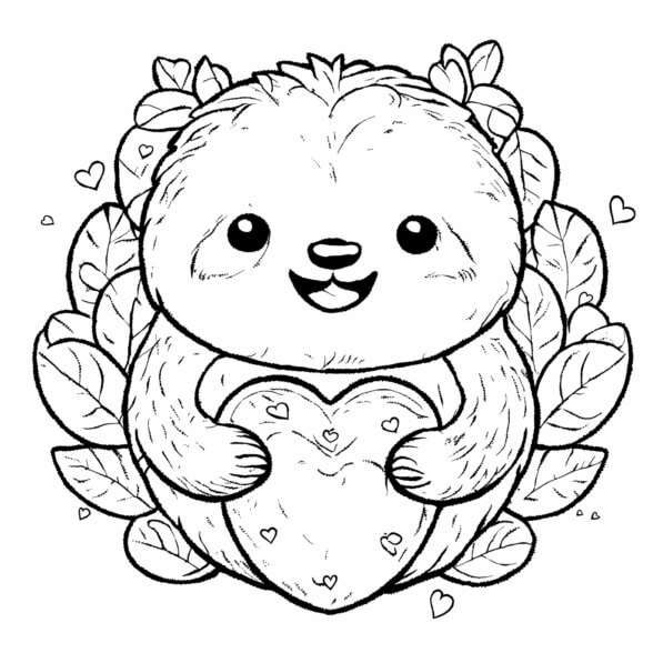 Download Cute Cartoon Sloth Holding a Heart Coloring pages Online ...