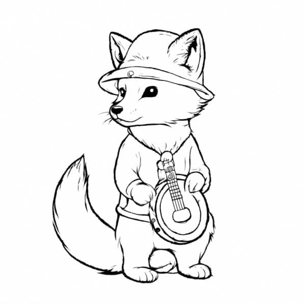 Download Whimsical Fox Character Playing Banjo Coloring pages Online ...