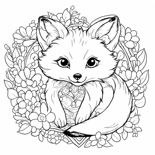Download Cute Fox Surrounded by Flowers Coloring pages Online ...