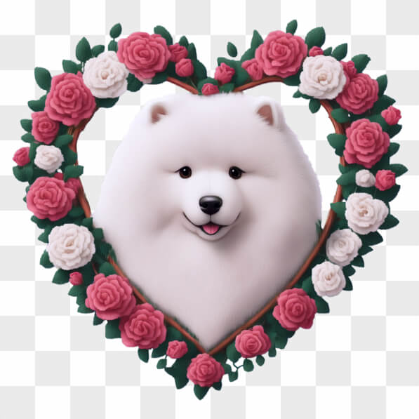 Download Cartoon Samoyed Dog Surrounded by Heart of Flowers Cartoons ...