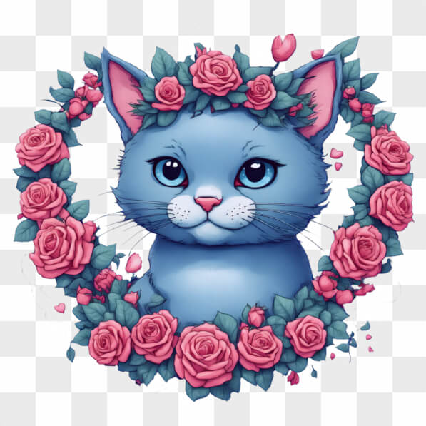 Descarga Gato azul lindo con rosas rosas Cartoons En Línea - Creative ...