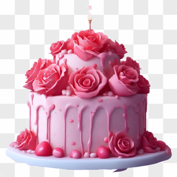 Download Decorative Pink Cake with Roses Cartoons Online - Creative Fabrica