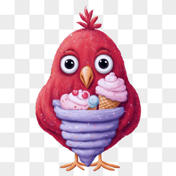 Download Red Bird Holding Ice Cream Cartoons Online - Creative Fabrica