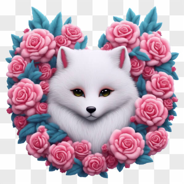 Download White Fox Surrounded by Pink Roses Cartoons Online - Creative ...