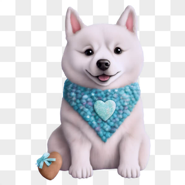 Download Fluffy White Dog with Turquoise Scarf and Toy Cartoons Online ...