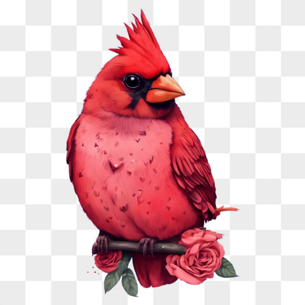 Download Vibrant Red Cardinal with Roses Cartoons Online - Creative Fabrica