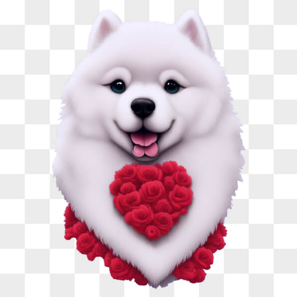 Download Samoyed Dog with Heart of Roses Cartoons Online - Creative Fabrica