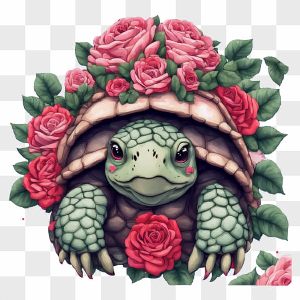 Download Turtle Surrounded by Pink Roses Cartoons Online - Creative Fabrica