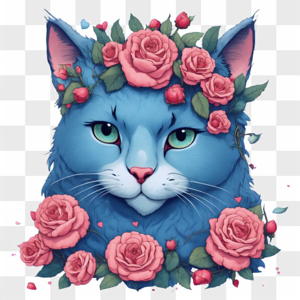 Descarga Gato Azul con Rosas Rosadas Cartoons En Línea - Creative Fabrica