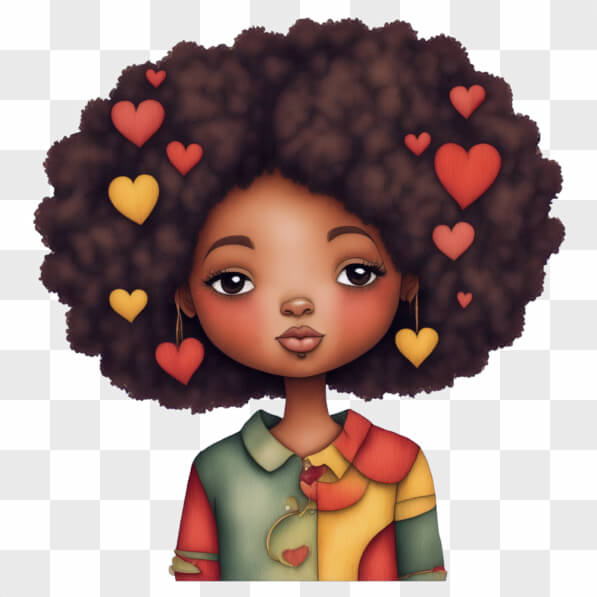Download Cheerful Girl with Curly Afro and Colorful Hearts Cartoons ...