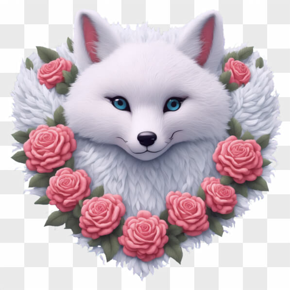 Download Stylized White Fox Surrounded by Pink Roses Cartoons Online ...