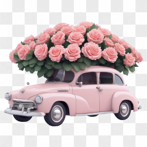 Baixe Carro Rosa Vintage com Rosas Pink Cartoons - Creative Fabrica