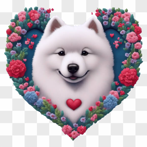 Download Smiling Samoyed in a Floral Heart Cartoons Online - Creative ...