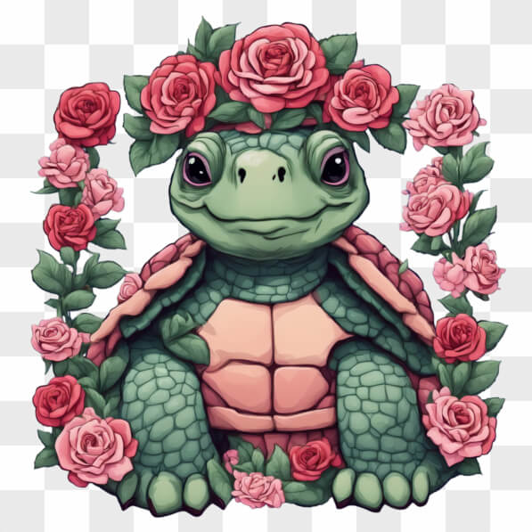 Download Cute Turtle Surrounded by Roses Cartoons Online - Creative Fabrica