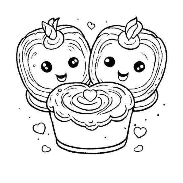 Download Cute Cartoon Desserts with Smiling Faces Coloring pages Online ...