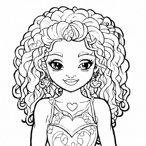 Download Coloring Page of a Cheerful Girl with Curly Hair Coloring ...
