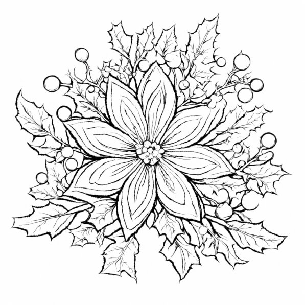 Baixe Ilustração Floral com Azevinho e Bagas Colorir páginas - Creative ...