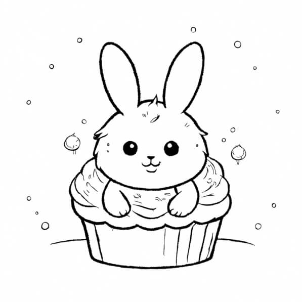 Download Cute Bunny on a Cupcake Coloring pages Online - Creative Fabrica