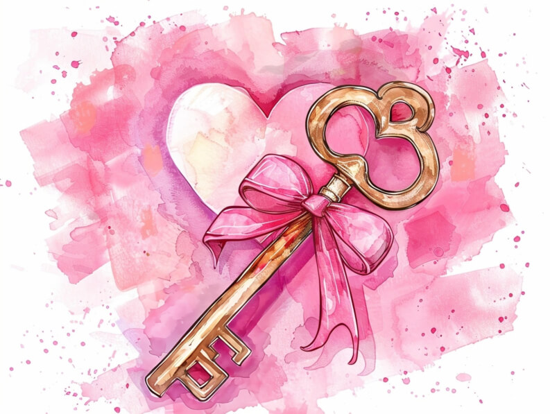 Download Golden Key with Pink Ribbon and Heart Background Backgrounds ...