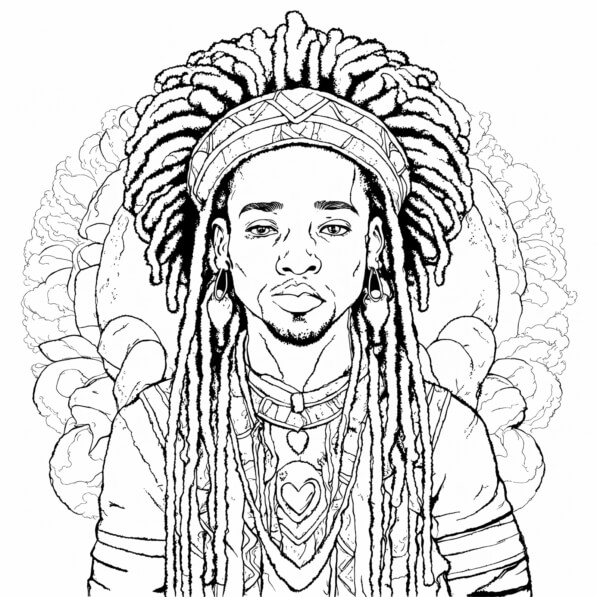 Download Artistic Portrait of a Man with Dreadlocks Coloring pages ...